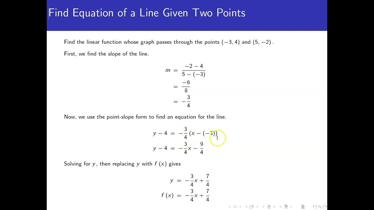 Equation of a Line through Two Points Example - YouTube
