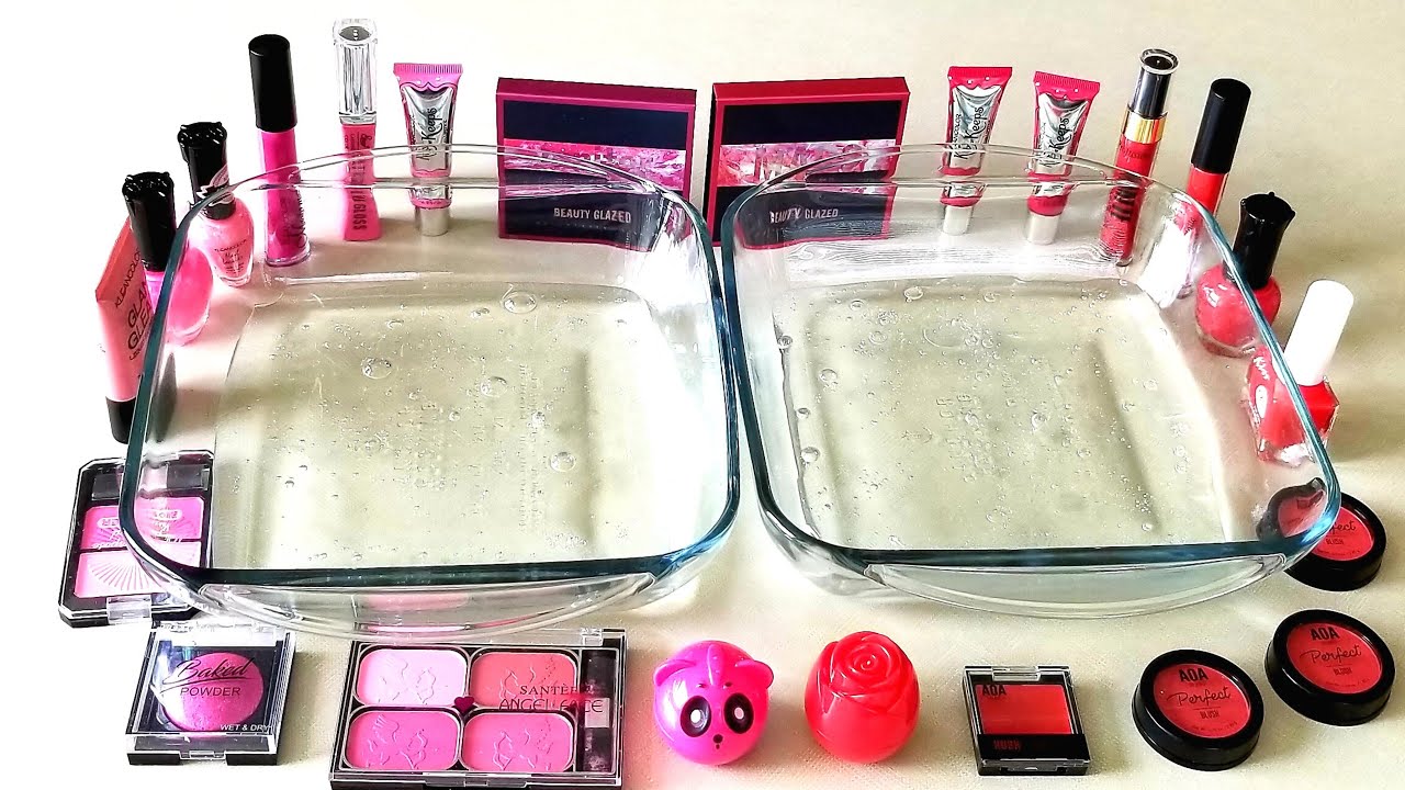 Pink vs Red Slime! Mixing Makeup Eyeshadow Into Slime - ASMR Satisfying ...