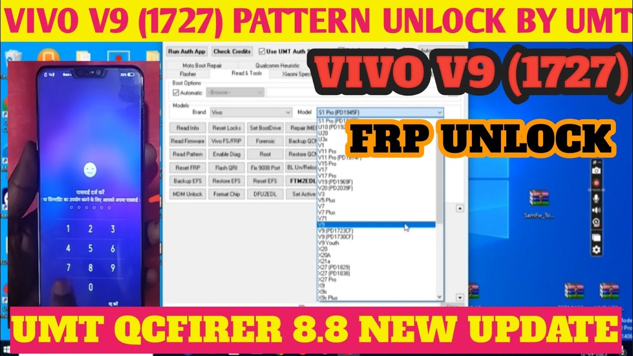 Vivo V9 (1727) Pattern & frp Unlock By Umt Qcfirer New Update - YouTube