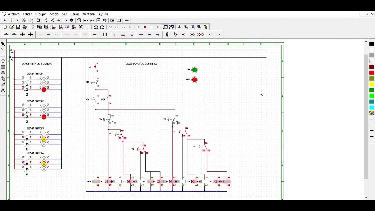 CADe SIMU diagrama fuerza y control 4 semáforos - YouTube