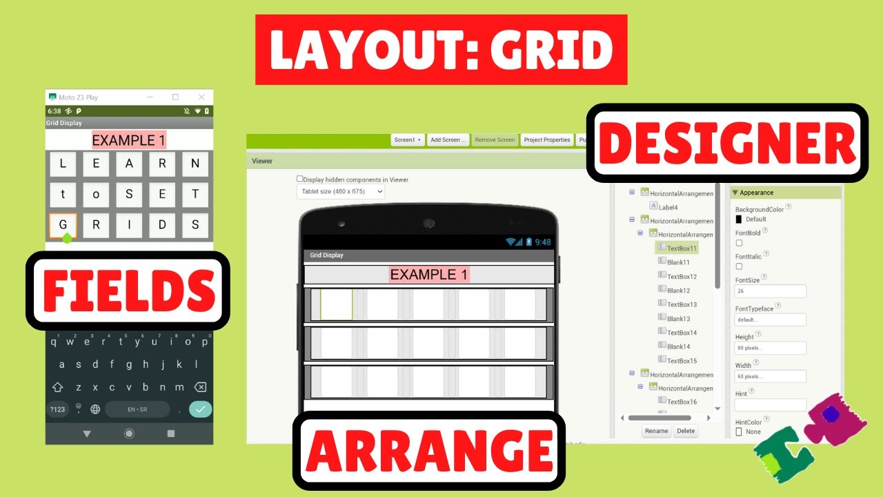 MIT App Inventor 2 Layout: Form a Grid of Fields - YouTube