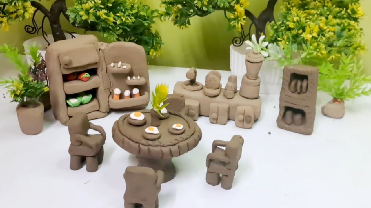 Easy technique make handmade miniature kitchen set with clay।।miniature ...