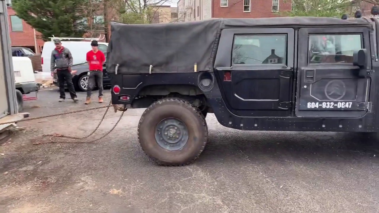 Military Humvee pulling a heavy container - YouTube