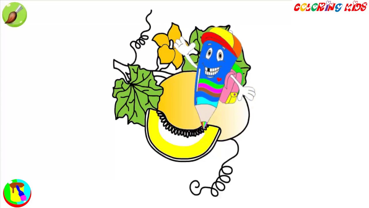 How to draw cantaloupe for kids - drawing fruit - coloring kids - YouTube