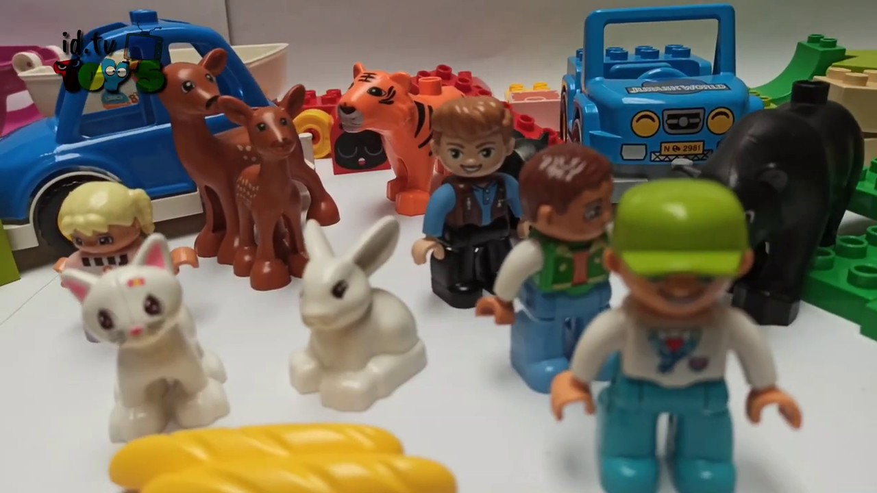 Playing lego animals bear tiger rabbit deer and many cars lego - YouTube