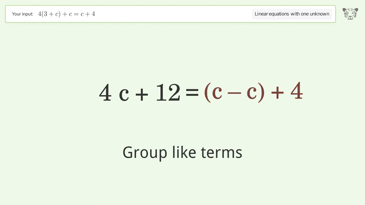 Linear Equation With One Unknown Solve 4 3 c c c 4 Step by step Linear Equation With One Unknown Solve 4 3 c c c 4 Step by step