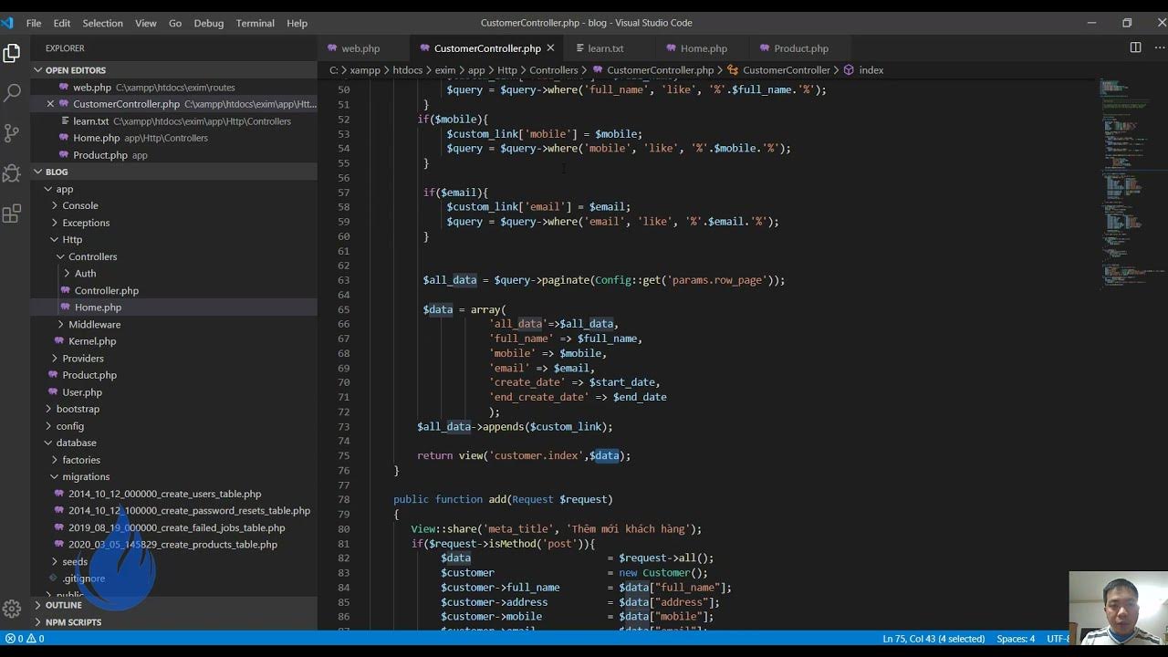 Cách tạo controller, view , model,Migrate trong Laravel - YouTube