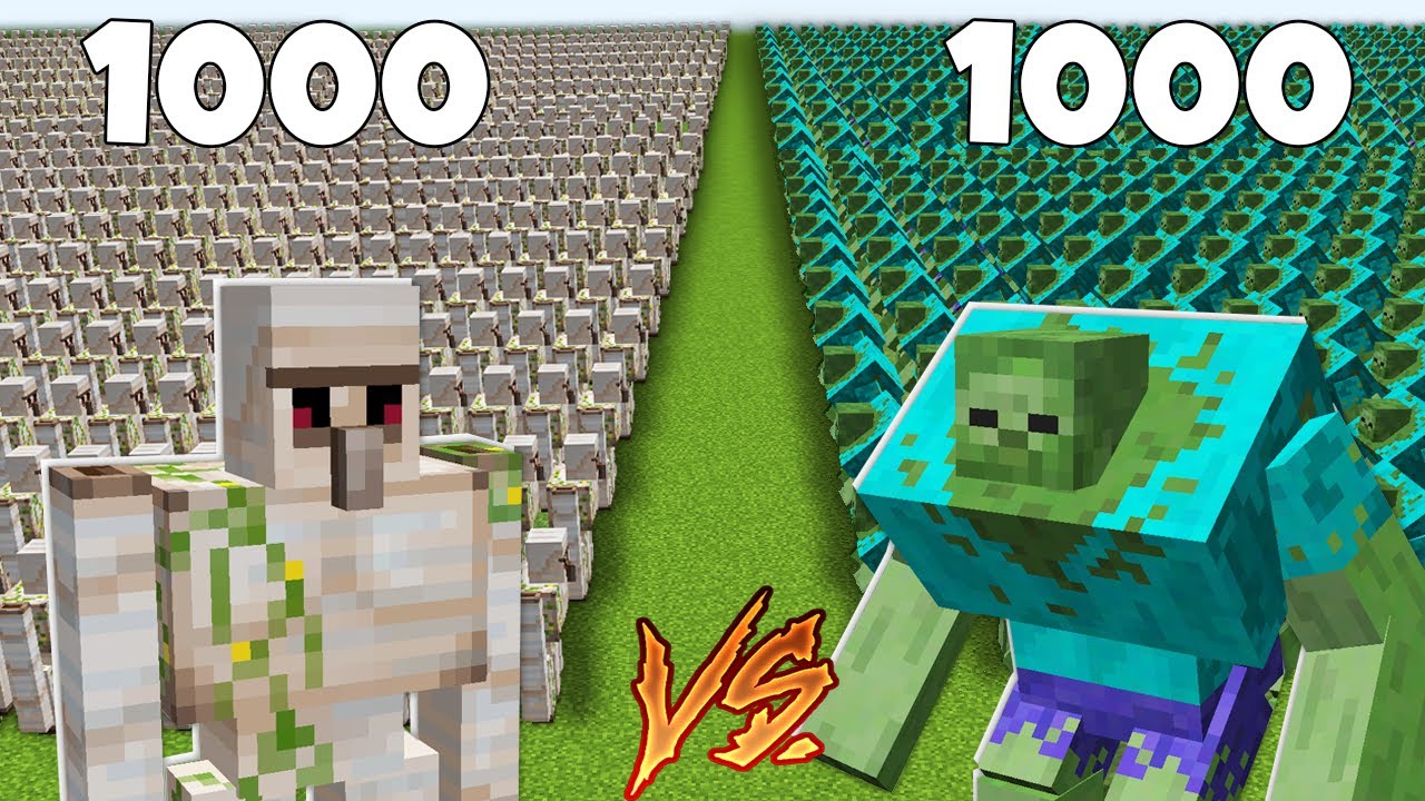 Minecraft 1000 ZOMBIE MUTANT VS 1000 GOLEM ARMY BATTLE - YouTube