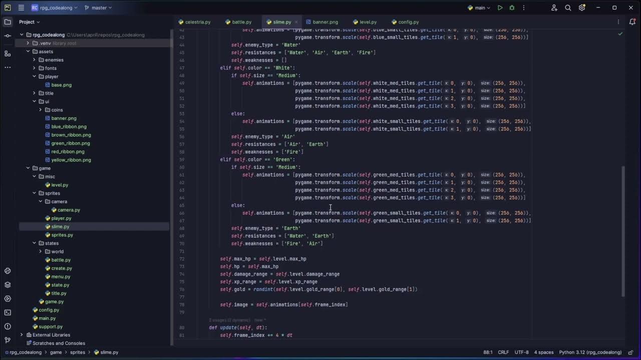 Pygame RPG Codealong 07 - Fighting Enemies - YouTube