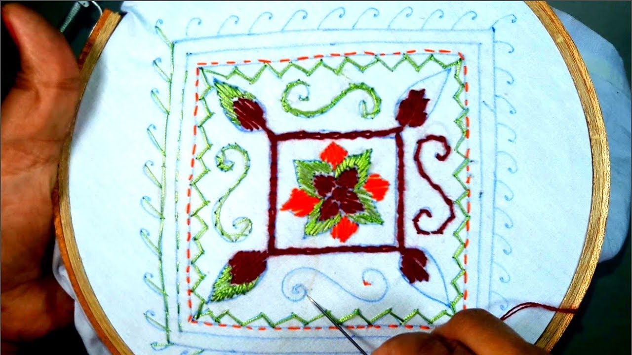 Hand Embroidery, Flower Embroidery Design for Table Mate / Pillow Cover ...