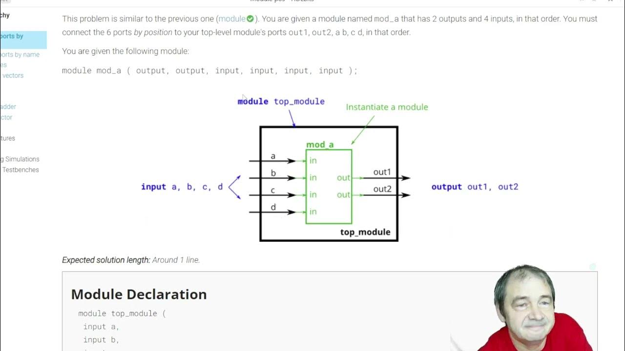 Verilog курс с HDLBits! Иерархия в Verilog, узнал как подключать порта по расположению! 2023 12 ...