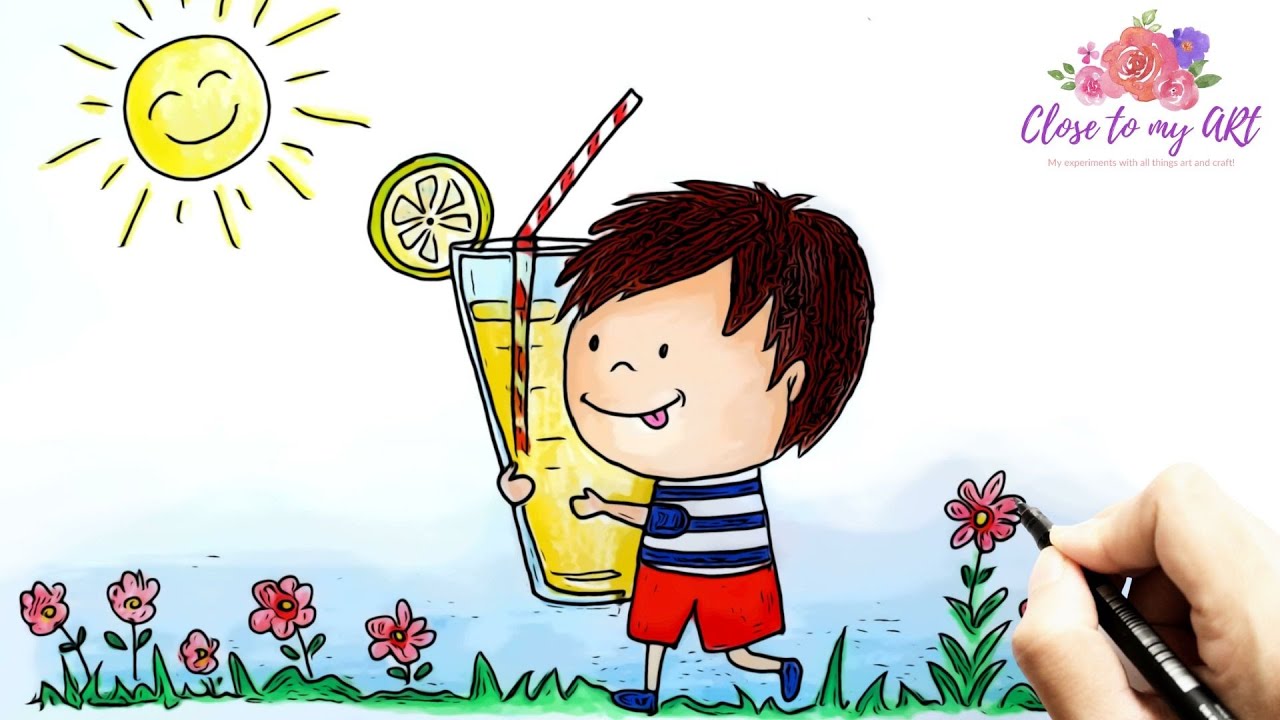 How to draw a boy with lemonade - YouTube