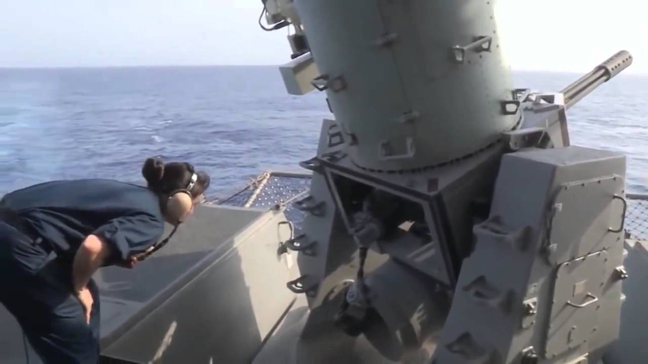 Phalanx Gatling Gun (CIWS) Training Live fire - YouTube