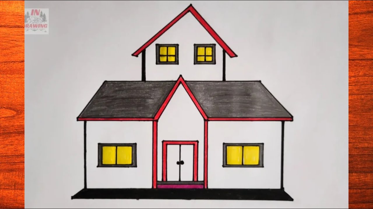 How to draw a house very easy, step by step home drawing, ঘরের ছবি আঁকা ...