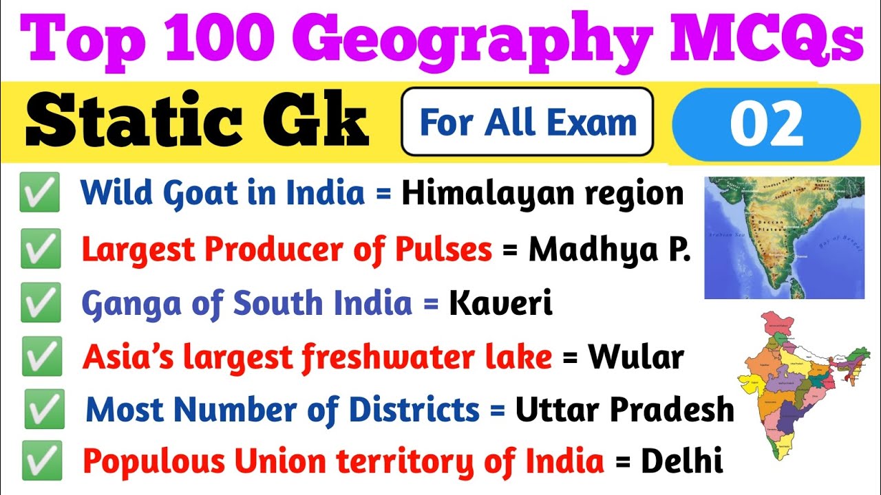 Top 100 Indian Geography MCQs | Static GK 2025 | GS for All Competitive ...