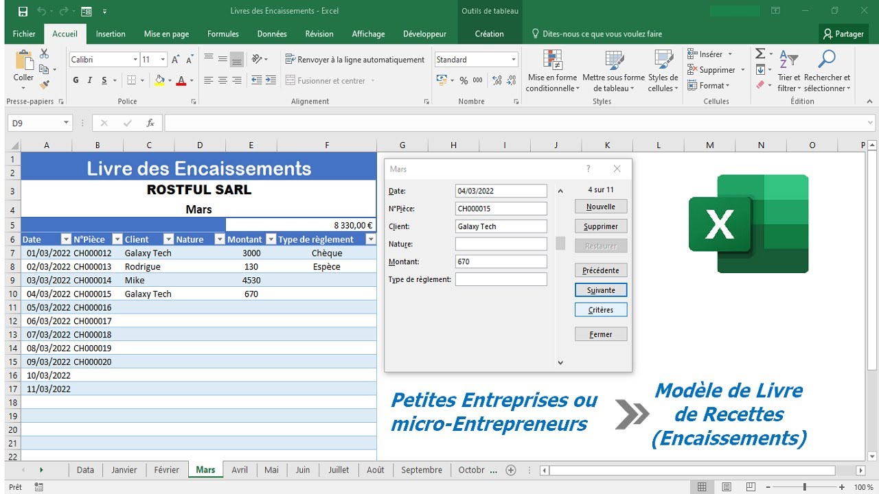 Concevoir un livre de Recettes(Encaissements) sur Excel pour micro ...