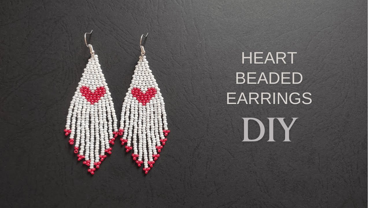 Beaded Heart Earrings Tutorial , Brick Stitch and Bead Fringes Bead Earrings - YouTube