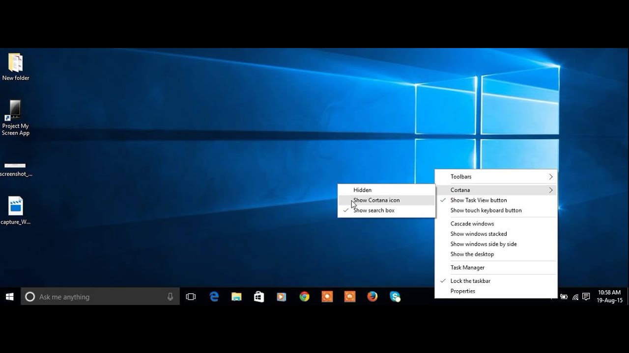 How to set Cortana icon on toolbar - YouTube