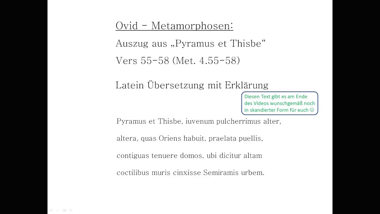 Ovid: Pyramus und Thisbe, Vers 55-58 Latein Übersetzung Metamorphosen ...