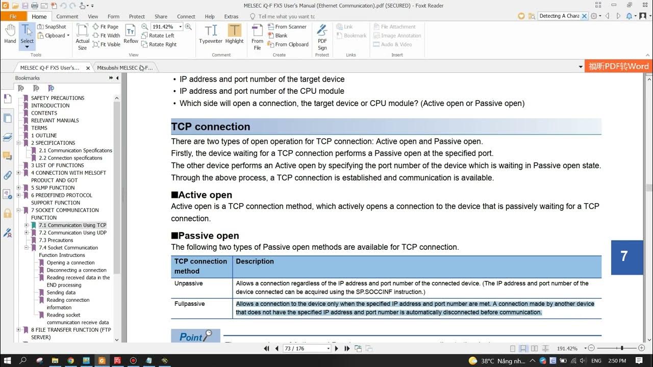 PLC Mitsubishi Fx5U TCP/IP (Active Open) - YouTube