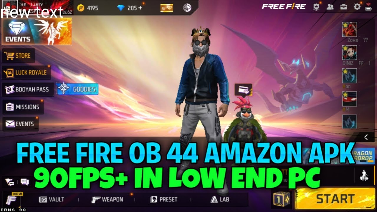 FREE FIRE X86 AMAZON APK OB 44 || 90FPS+ IN LOW END PC - YouTube