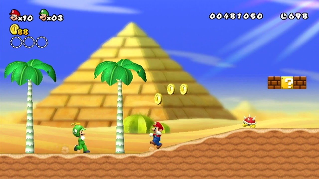 New Super Mario Bros. Wii - World 2 playthrough - Split screen Co-op ...