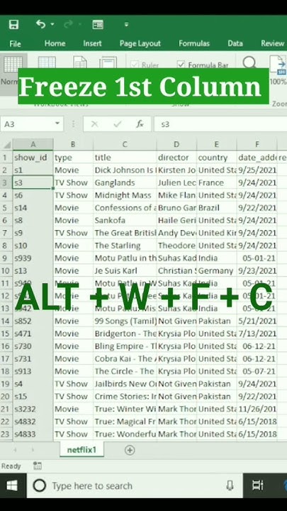 Freeze 1st Column In Excel Short Shorts Excel Exceltips Excelwo Dataanalysis Youtube