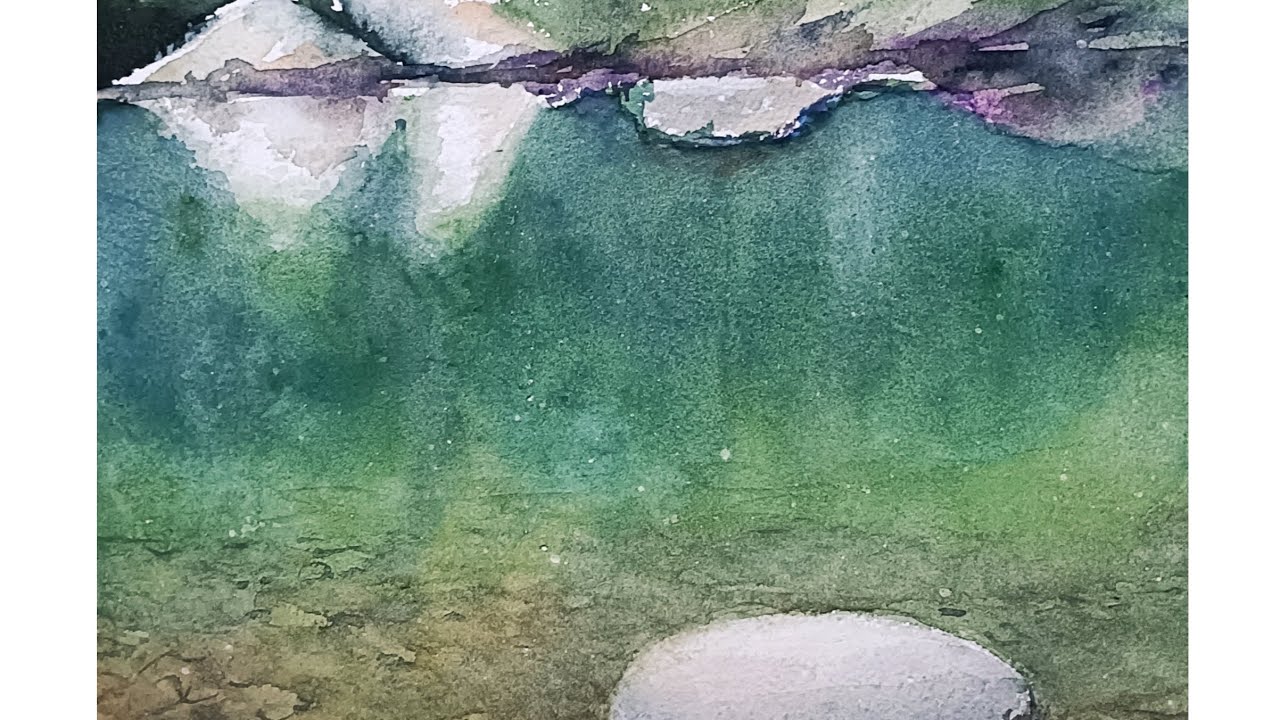 River reflection watercolor painting l rock painting l underwater stone ...