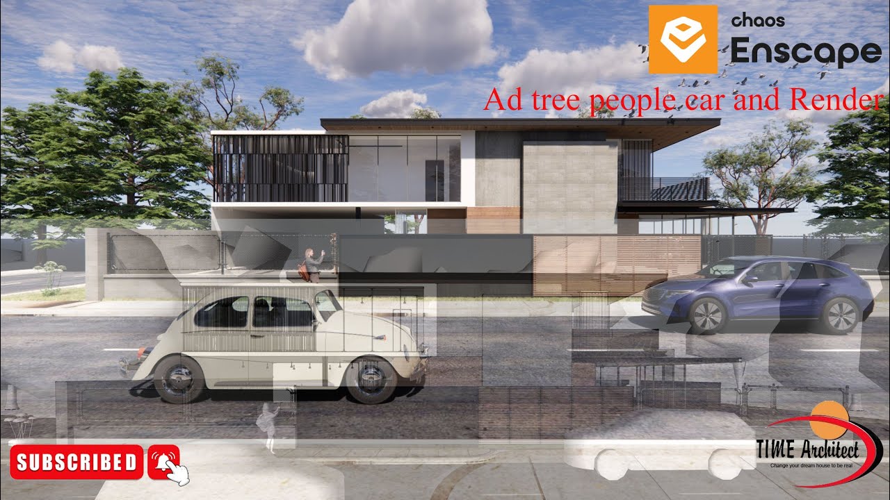 escape 4.0 render exterior ad tree, people, car...#enscape - YouTube