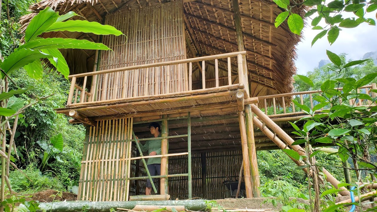 Making bamboo partitions on the 1st floor, completing the bamboo house ...