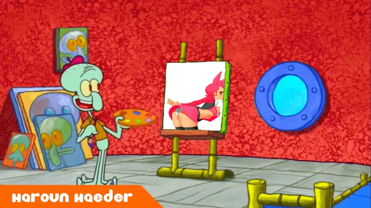 Squidward Messes up his Sushi C Pantyshot Anime Girl Painting due to ...