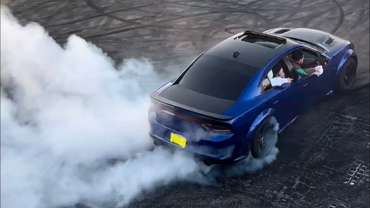 Widebody Hellcat Drifting At A Street Takeover - YouTube