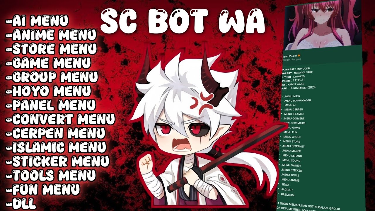 SC BOT WA MD TERBARU || AI MENU || SNIME MENU || GROUP MENU || CERPEN ...