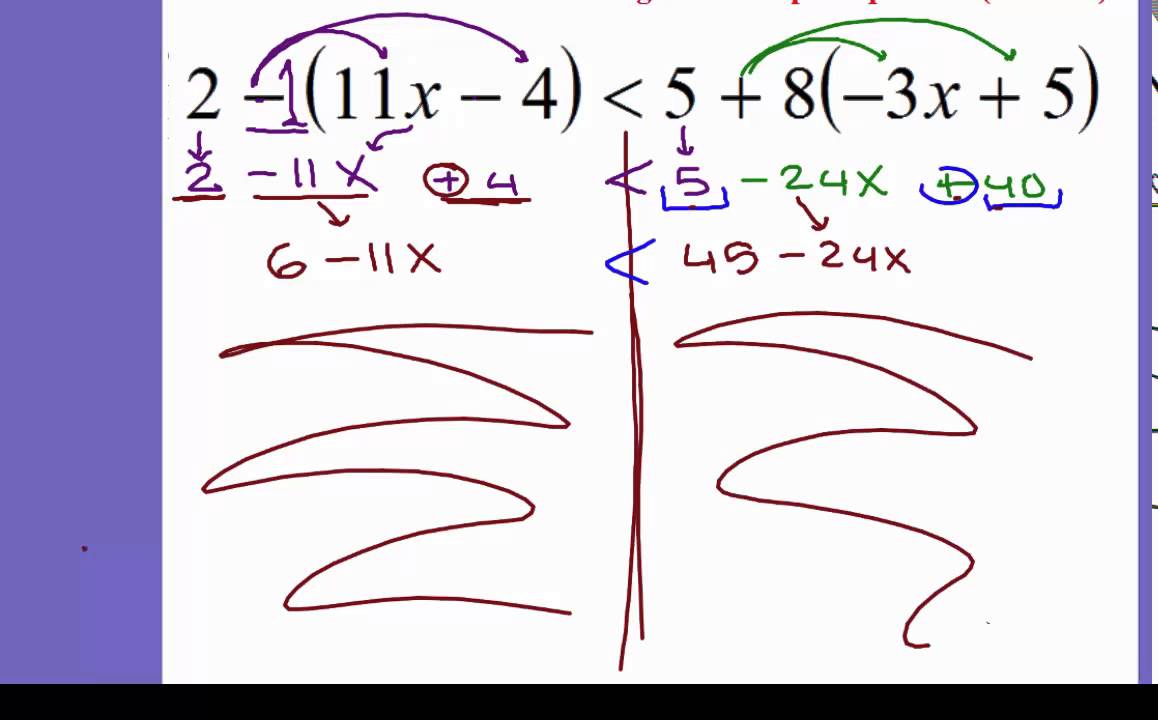 Algebra 1 Solving inequalities with negative parentheses combine like ...