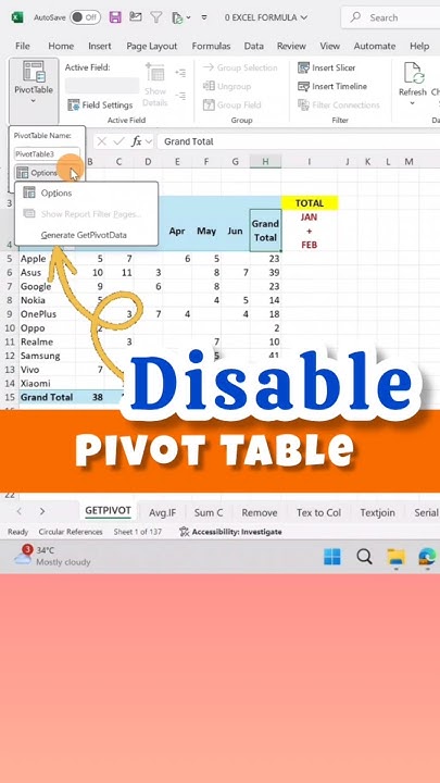 Fix GETPIVOTDATA in Excel Disable It & Use Normal Formulas in Pivot Tables‼️#excel #ytshorts ...