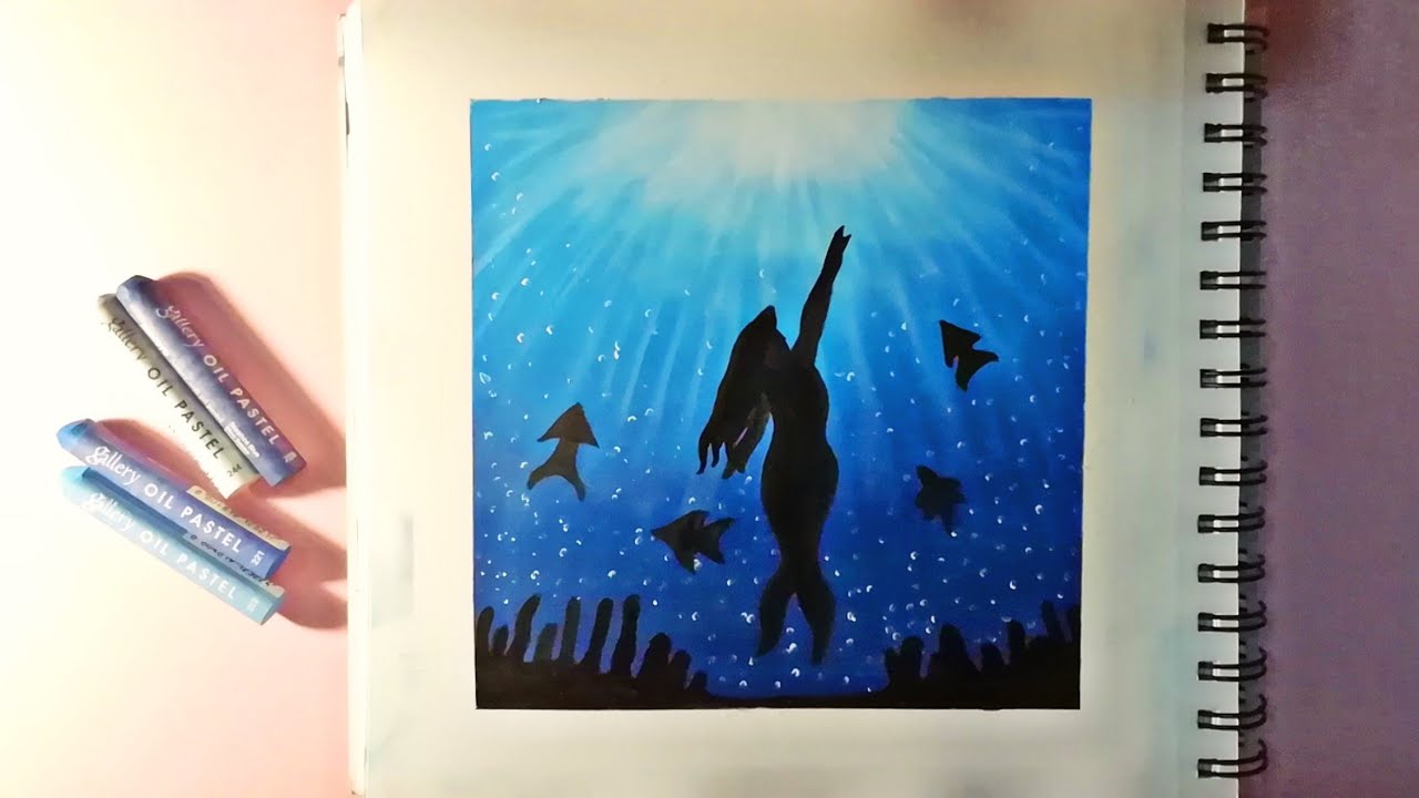 Underwater Mermaid Scenery Oil Pastel Drawing | Oil pastel drawing for ...