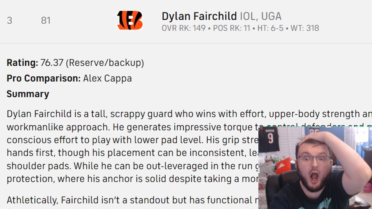BENGALS FAN LIVE REACTION TO BENGALS PICKING DYLAN FAIRCHILD AT PICK 81 ...