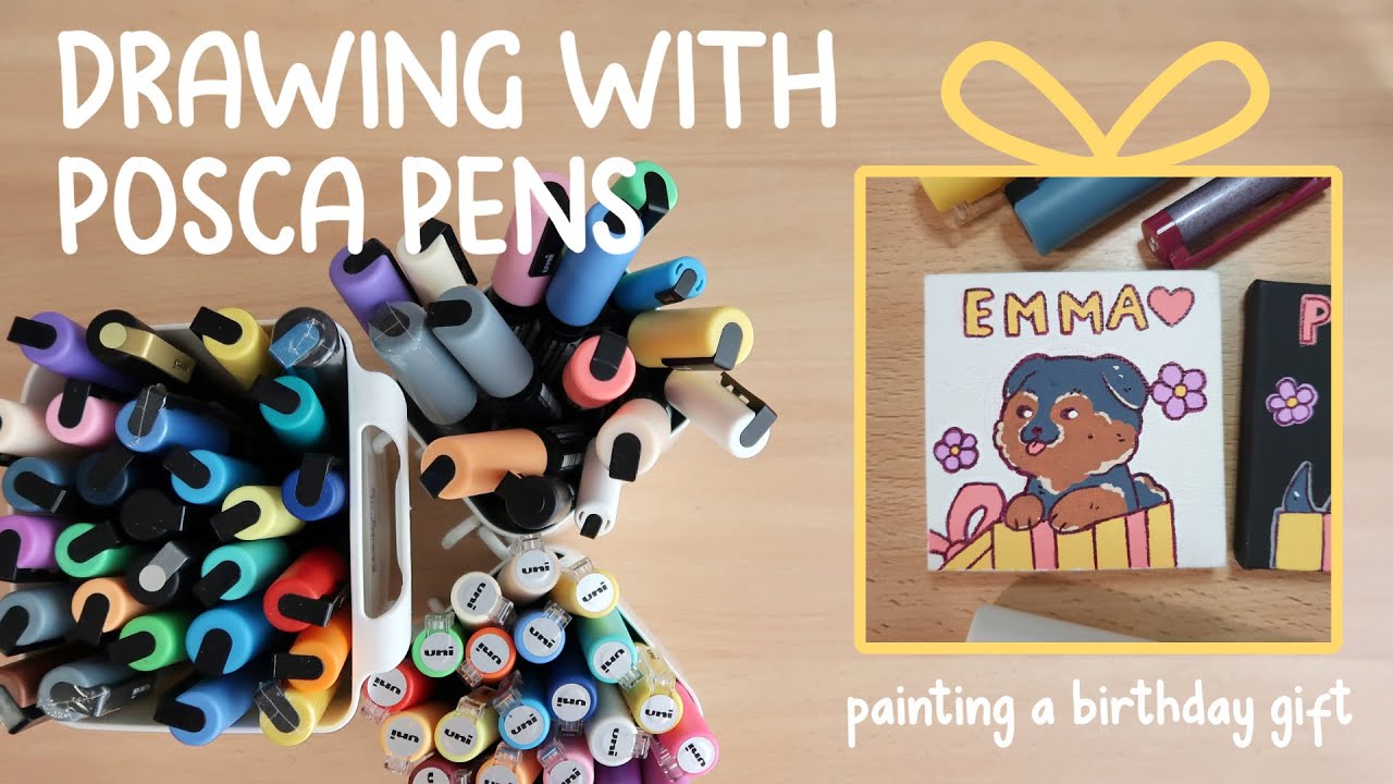 Drawing With Posca Pens: Painting A Birthday Gift On Mini Canvas | My ...
