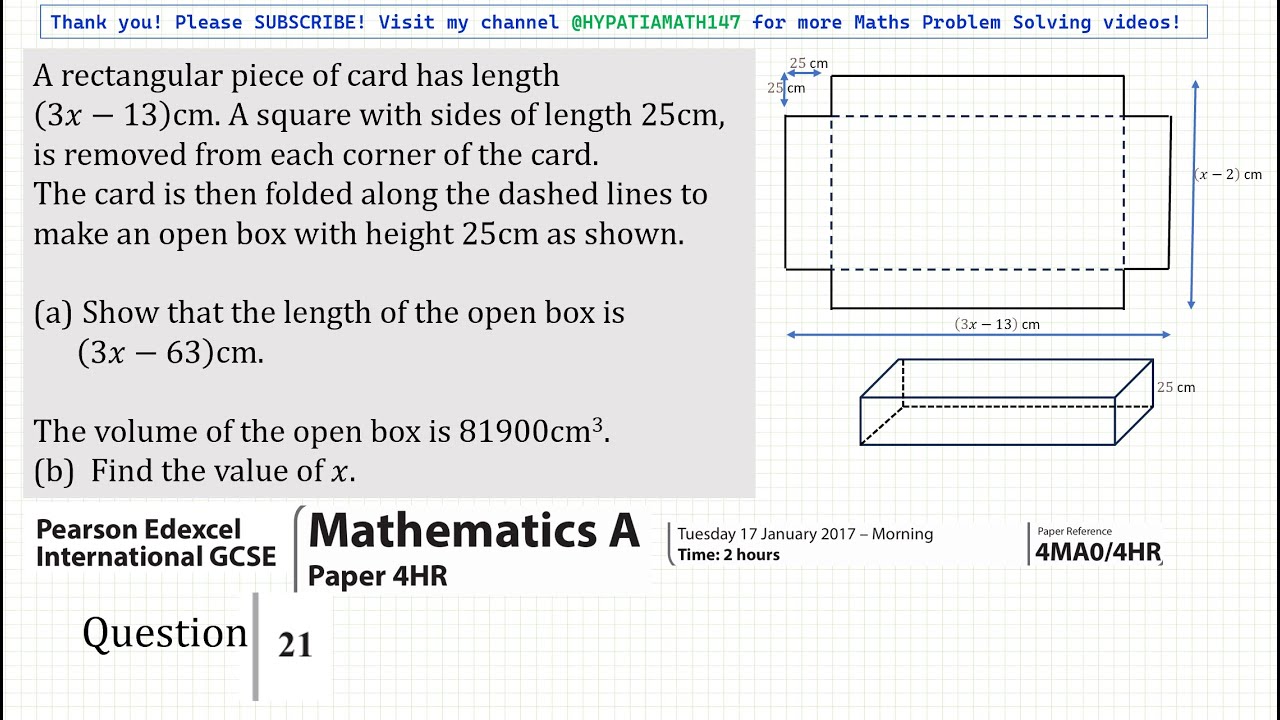 Volume | IGCSE Mathematics Paper 4HR - Jan2017 - Pearson Edexel ...