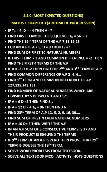 SSC|2025|class|10th|Maths|1|most expected Questions|CHP 3|arithmetic progression|board exams ...