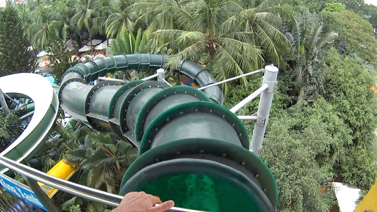 Scary Green Tubular Water Slide at Dam Sen Water Park - YouTube