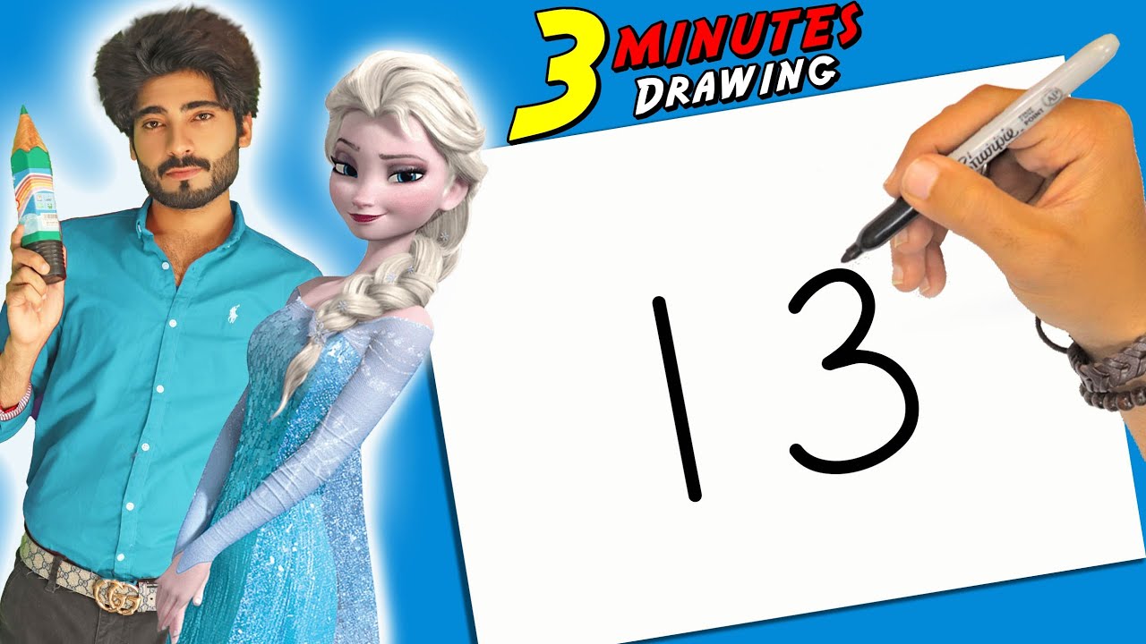DRAWING ELSA FROM FROZEN WITH NUMBER 13 FOR BEGINNERS - YouTube