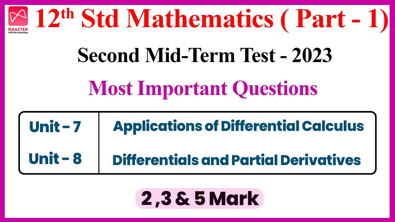 12th Mathematics | Part - 1 | Second Mid-Term Test | Important ...