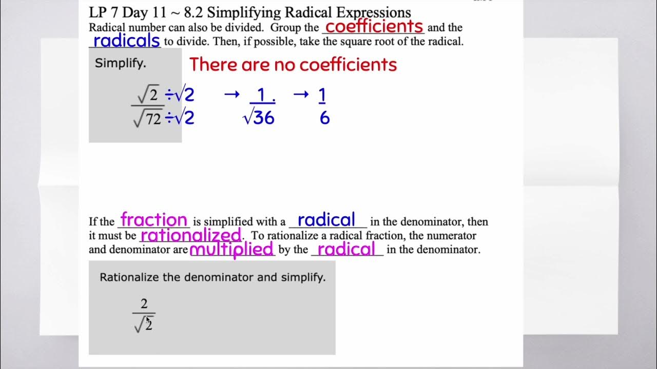 Ch. 8.2 Dividing Radicals & Rationalizing the Denominator - YouTube
