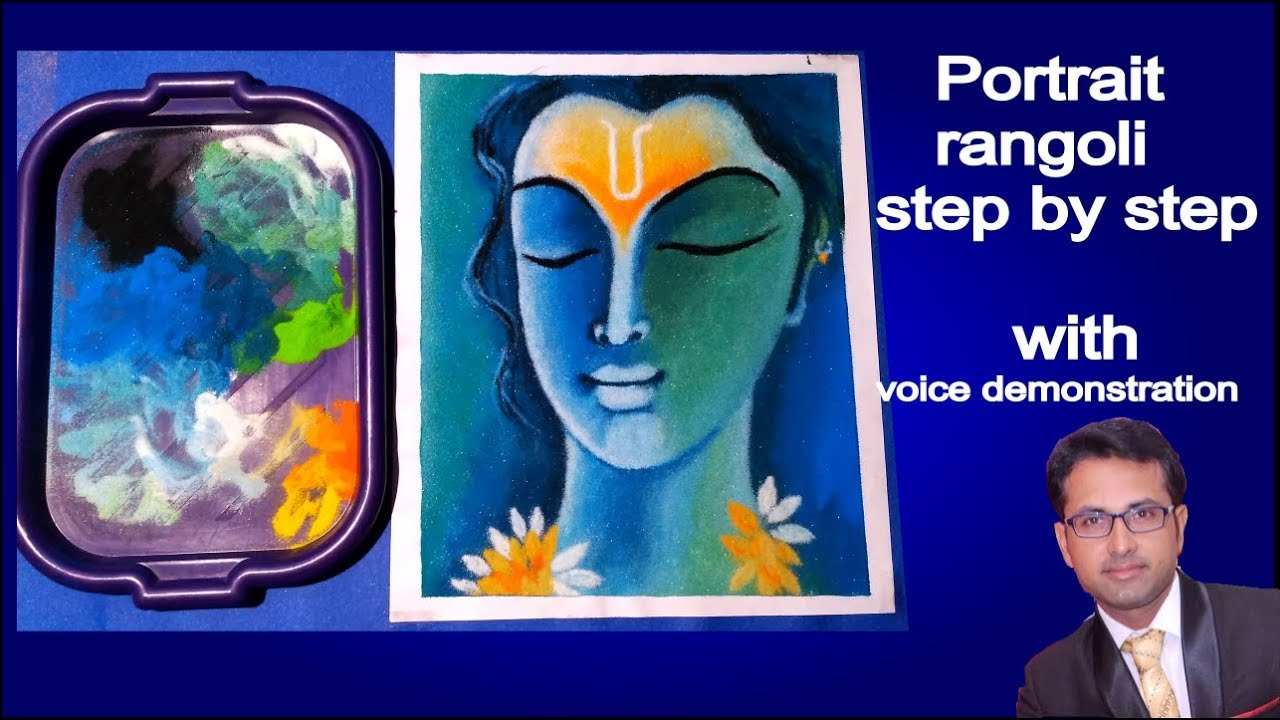 Portrait Rangoli for beginners with voice demonstration. पोर्ट्रेट ...