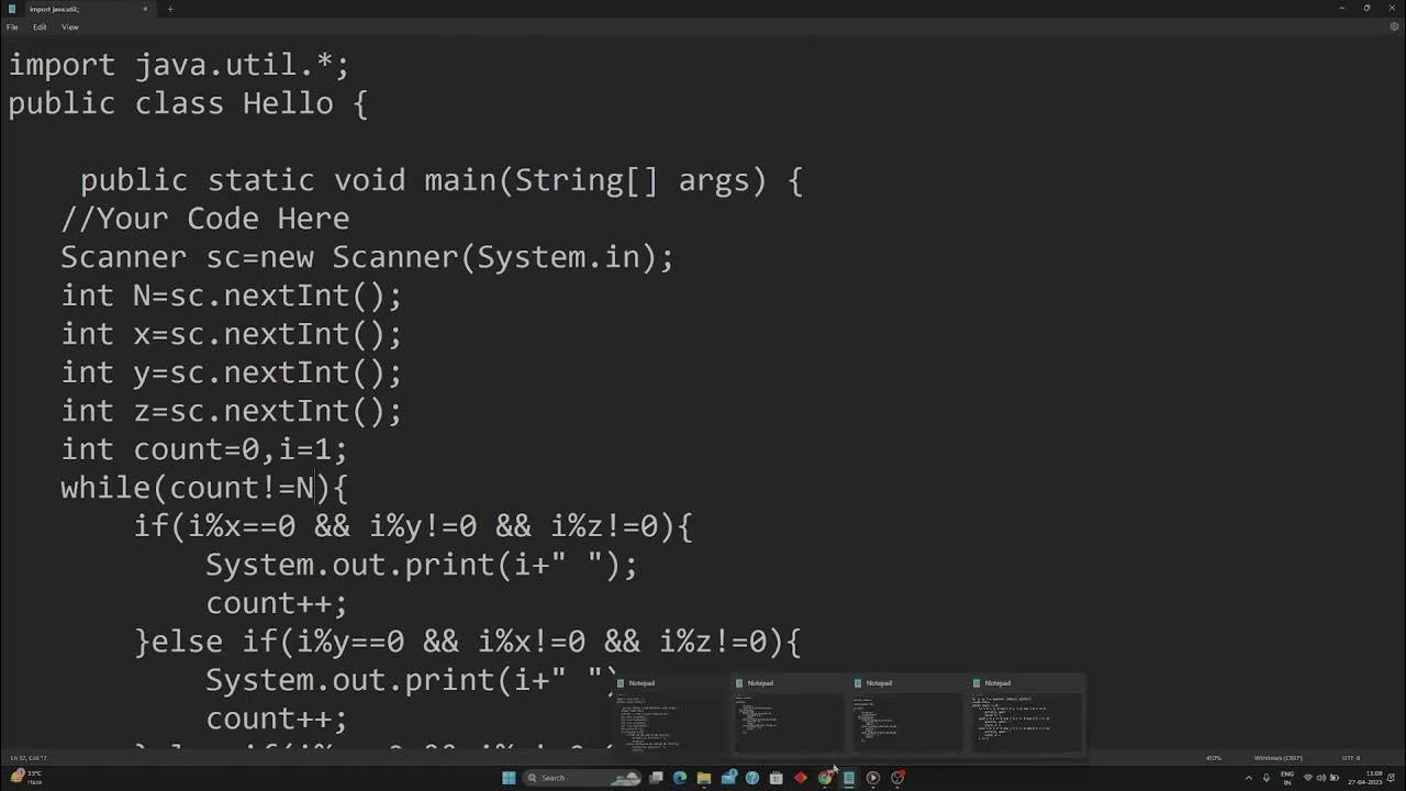 SkillRack- Daily Challenge - N Integers - Divisible by X or Y or Z (Program Id: 8719) 27-04-23 ...