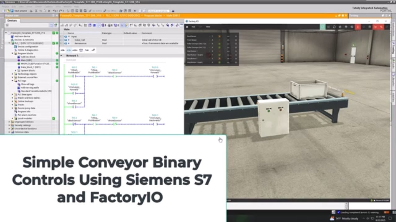 Simple Conveyor Binary Controls Using Siemens S7 and FactoryIO - YouTube