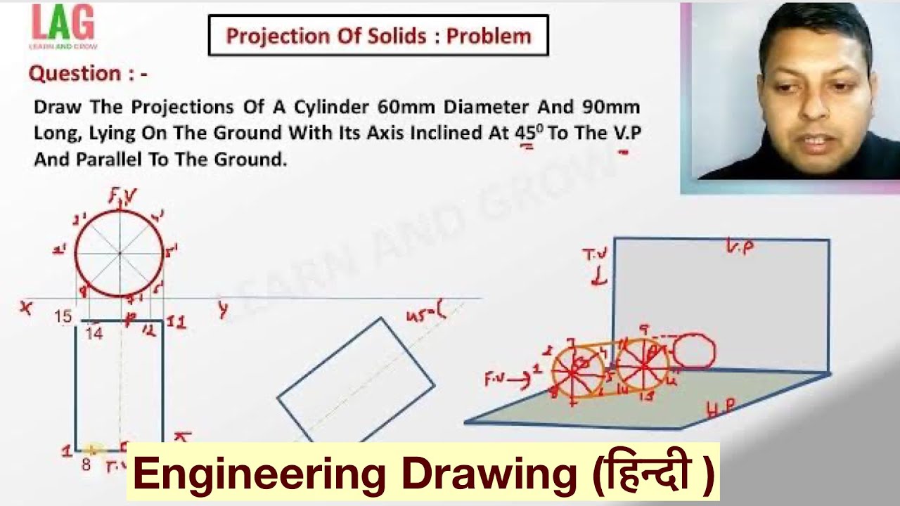 Projection Of Solid | Projection Of A Cylinder | Engineering Drawing ...