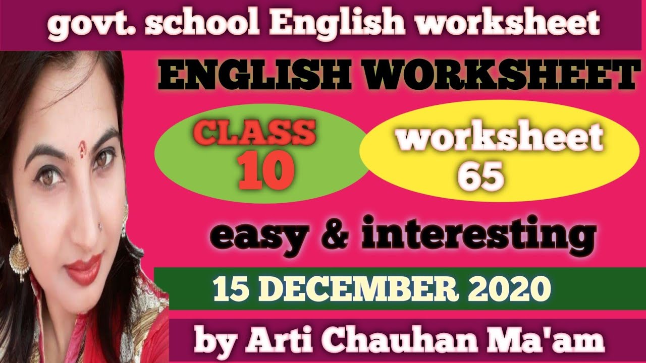 Class 10 English Worksheet 65 | 15 December 20|DOE English worksheet 65 ...