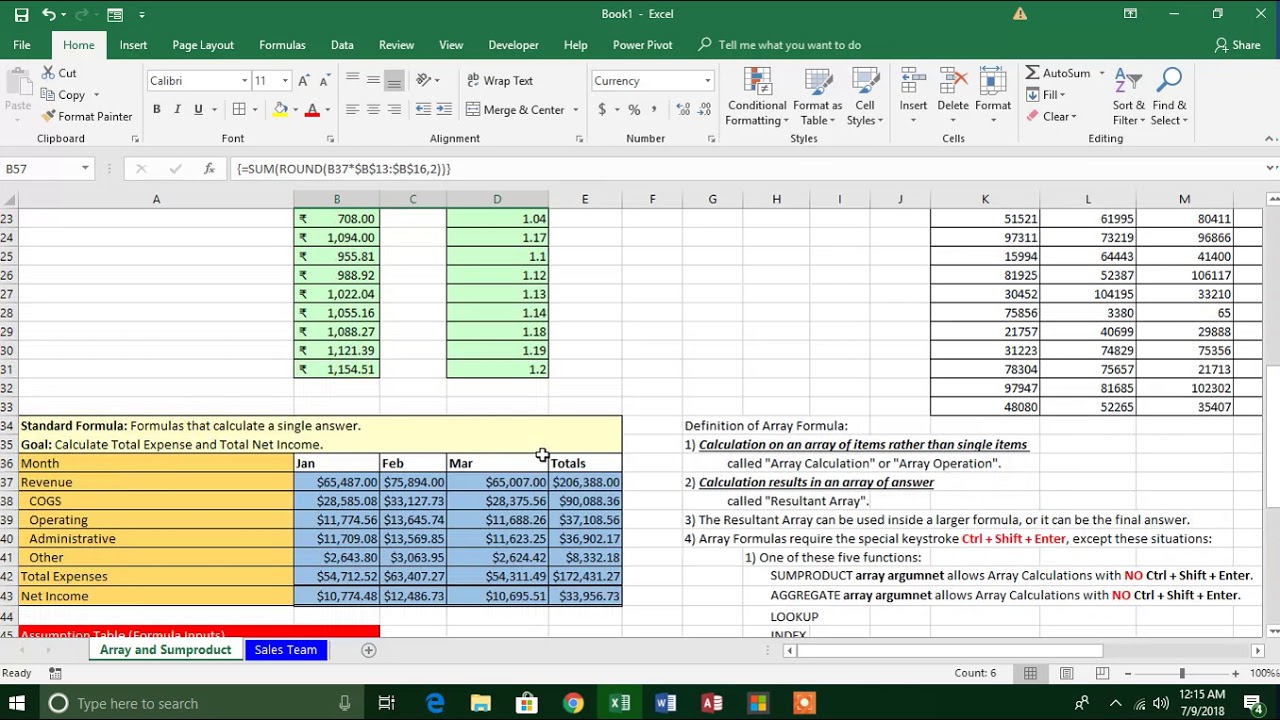 How To Use Array Function And Sum Product Function In Ms Excel Hindi 0486